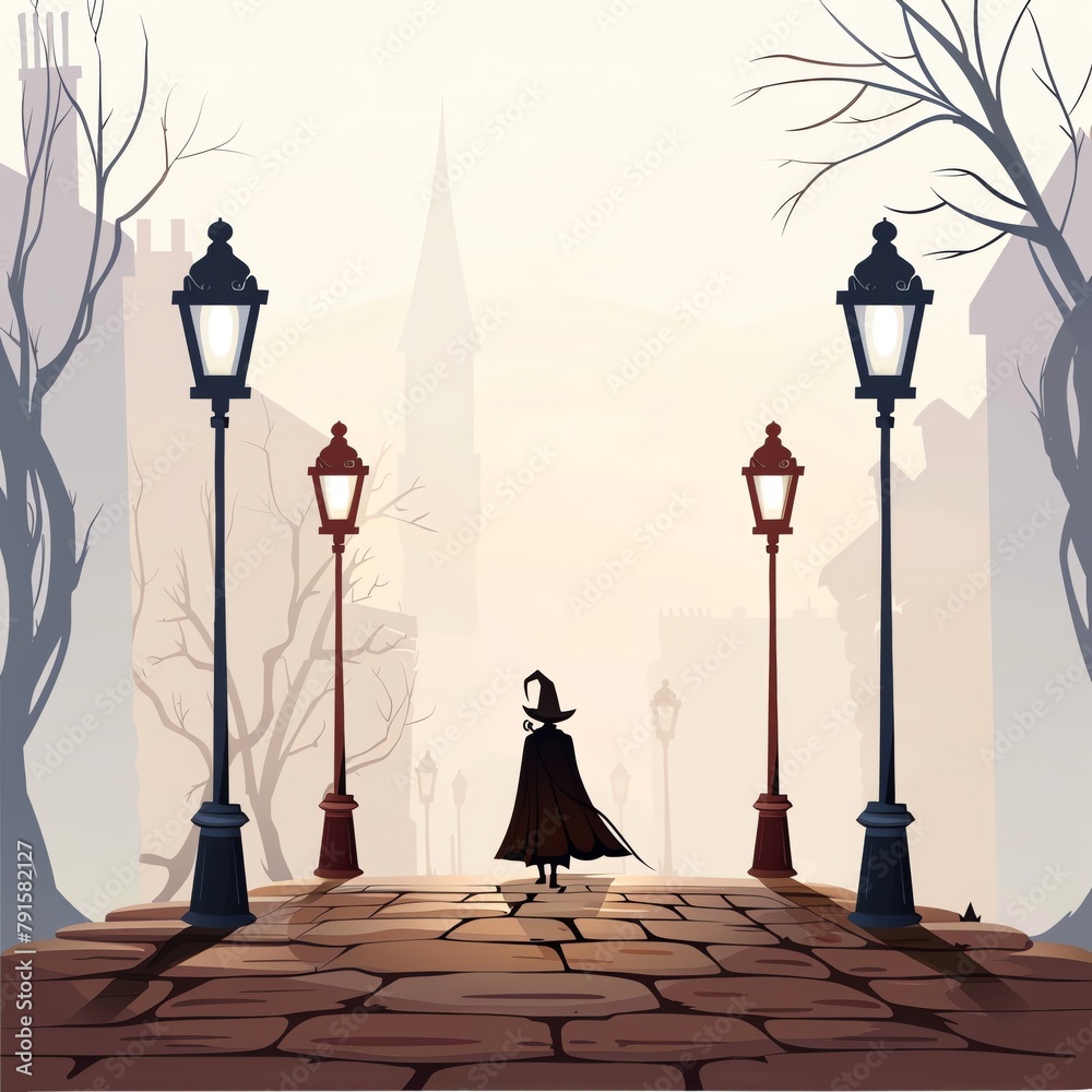 Victorian London fog, shadowy figures and gas lamps, gothic style ...
