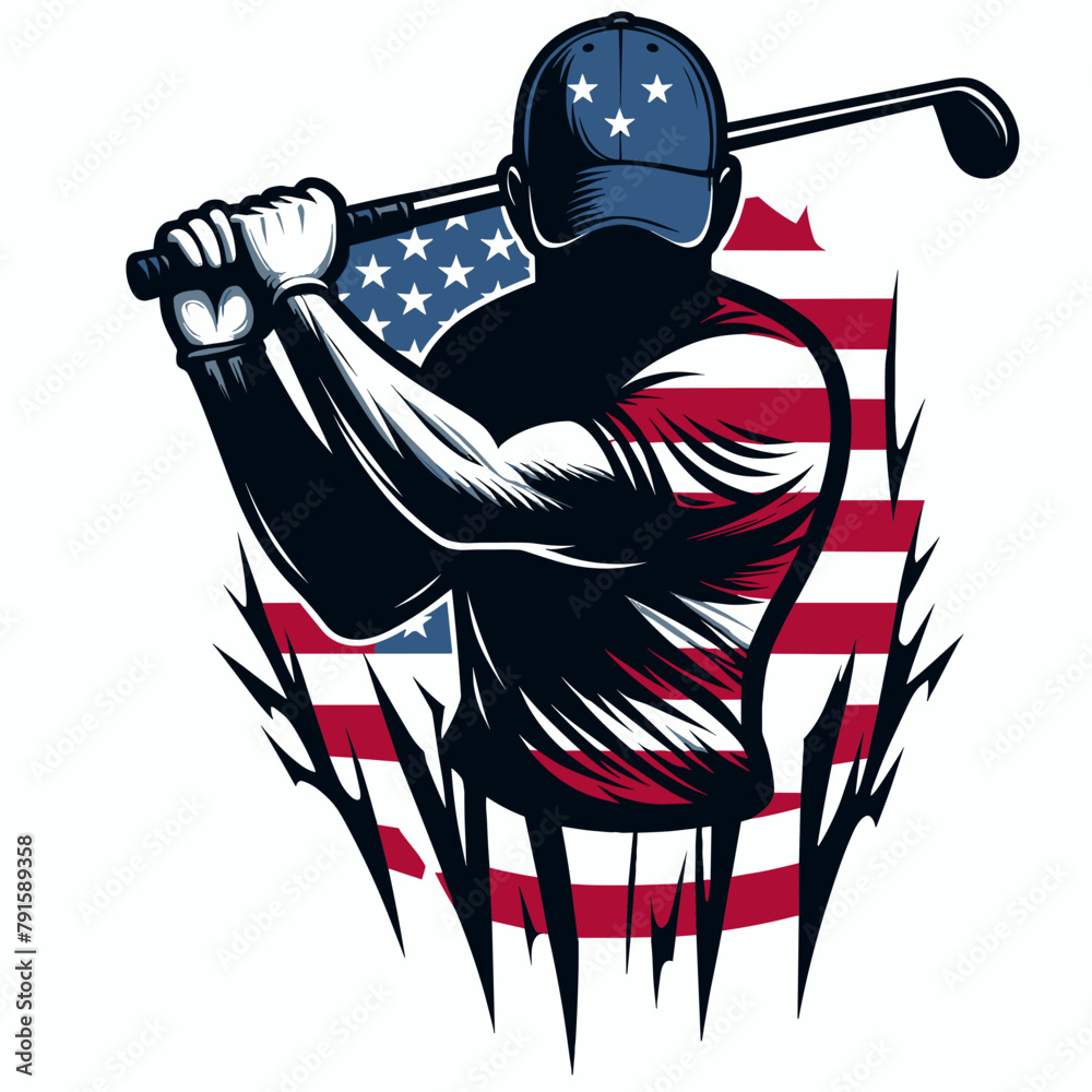 Golf Sport Player, 4th of July patriotic American flag, Cartoon Clipart ...
