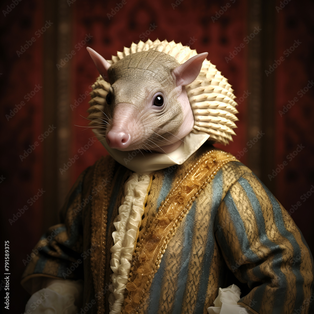 Realistic lifelike armadillo in renaissance regal medieval noble royal ...