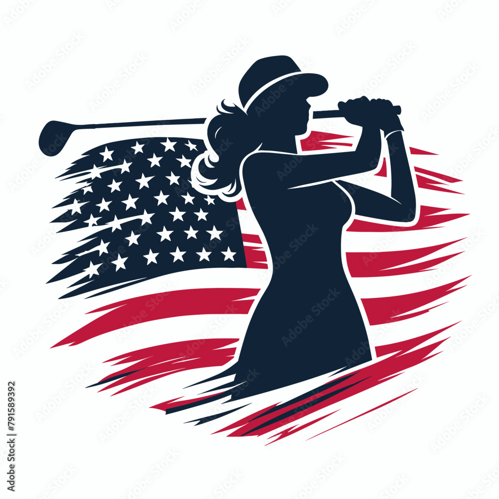 Golf Sport Player, 4th of July patriotic American flag, Cartoon Clipart ...