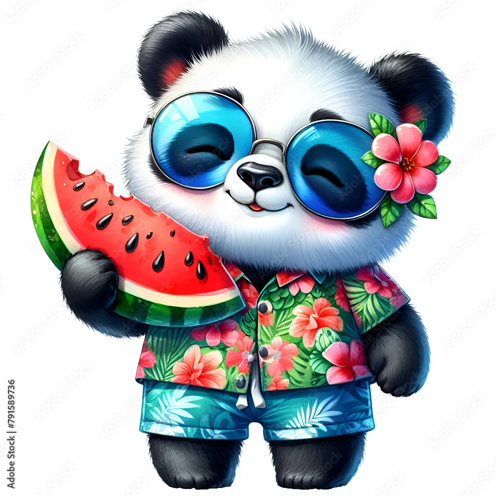 Watercolor Summer PandaClipart, Panda Clipart, Summer Beach PNG, Ocean ...