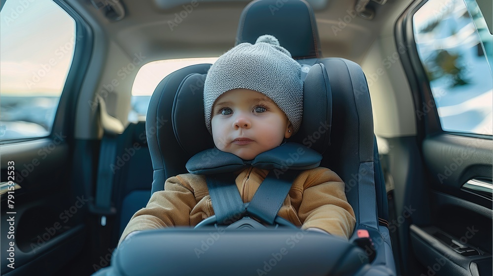 The car seat is equipped with a child back support and headrest, which ...