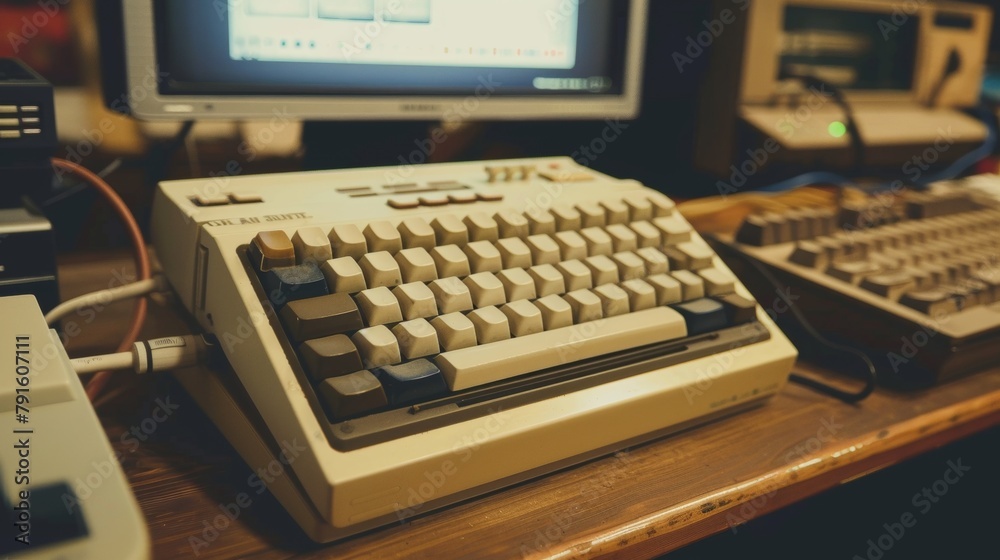Vintage computer keyboard on a modern workstation AI generated ...