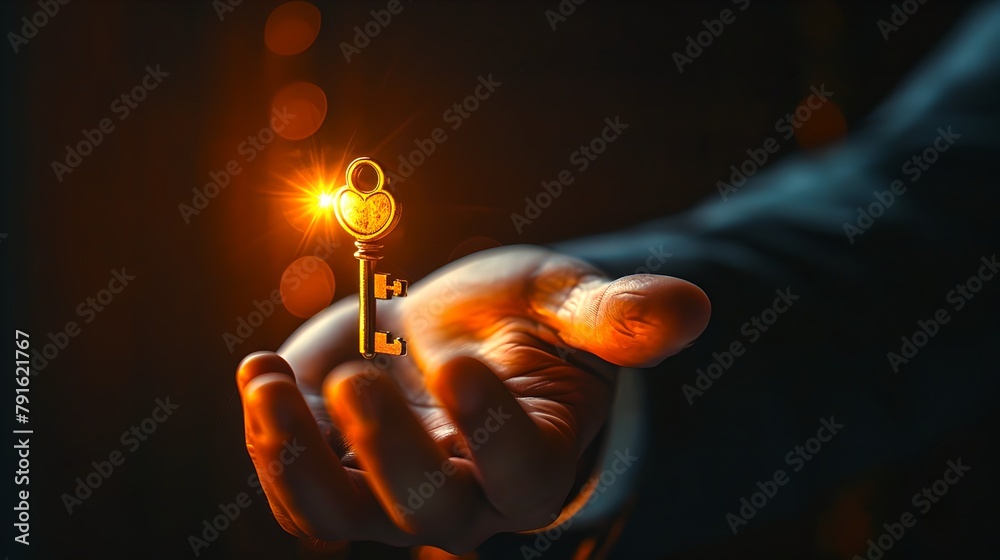 Glowing Key in Hand at Night, Symbolizing Solution or Secret ...