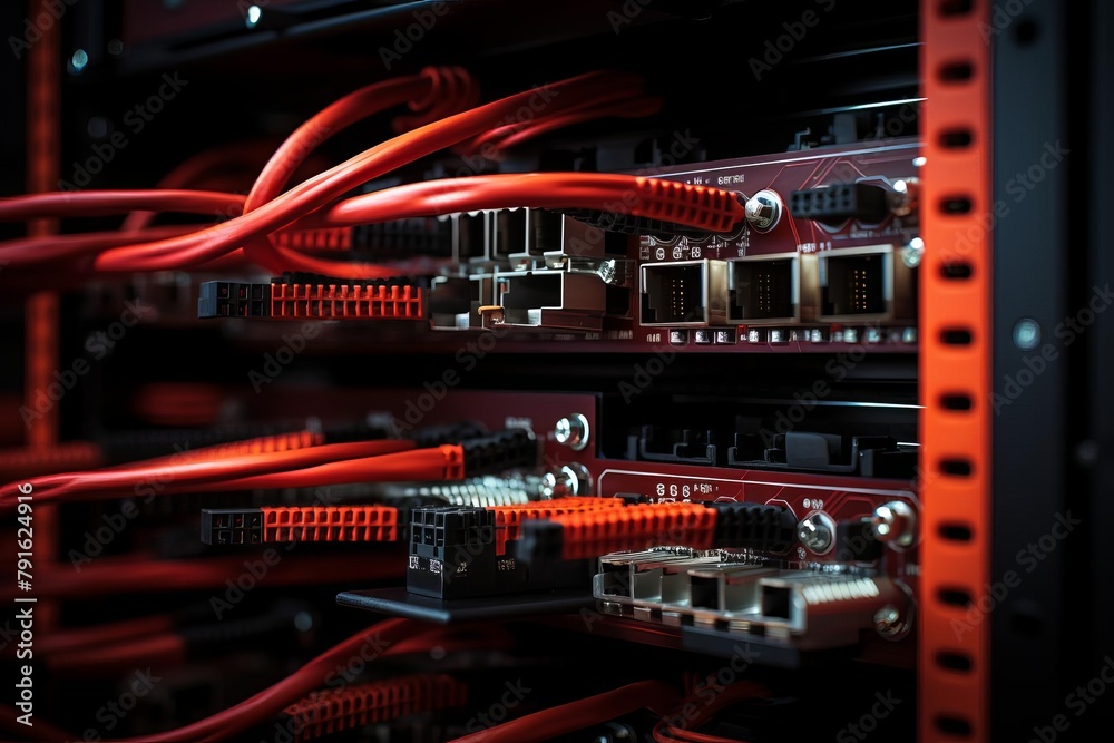 Detailed shot of a network server rack, backbone of internet ...
