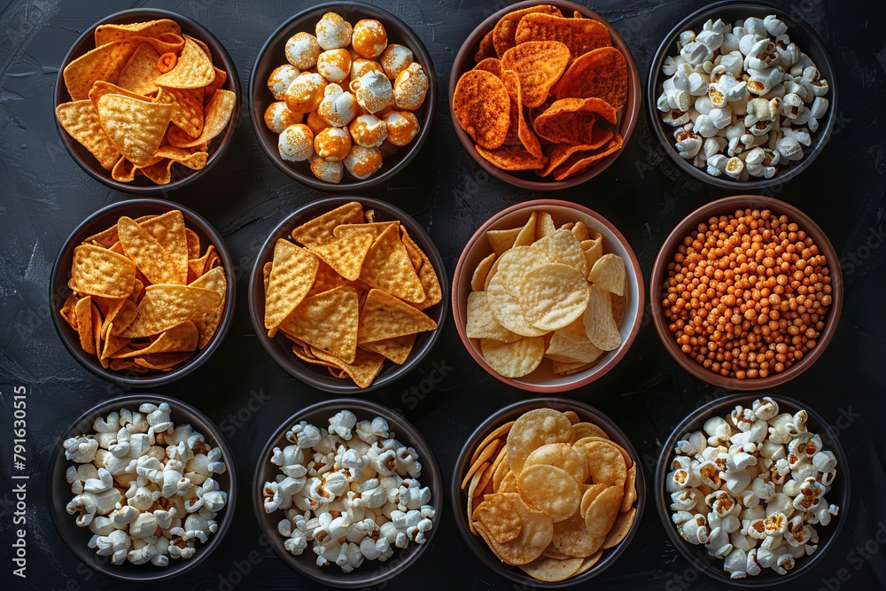 The snack and crisps set consists of cheese puffs, potato chips ...