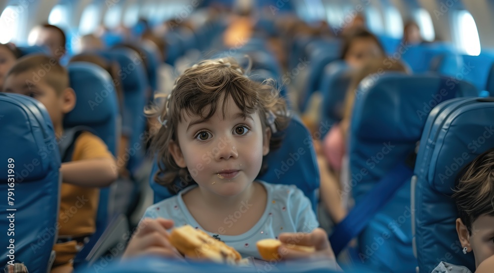 Little Girl Eating Hot Dog on Plane Stock Illustration | Adobe Stock