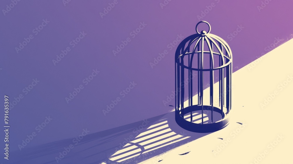 cartoon Illustration of a Cartoon Iron Cage Unoccupied Against a Smooth ...