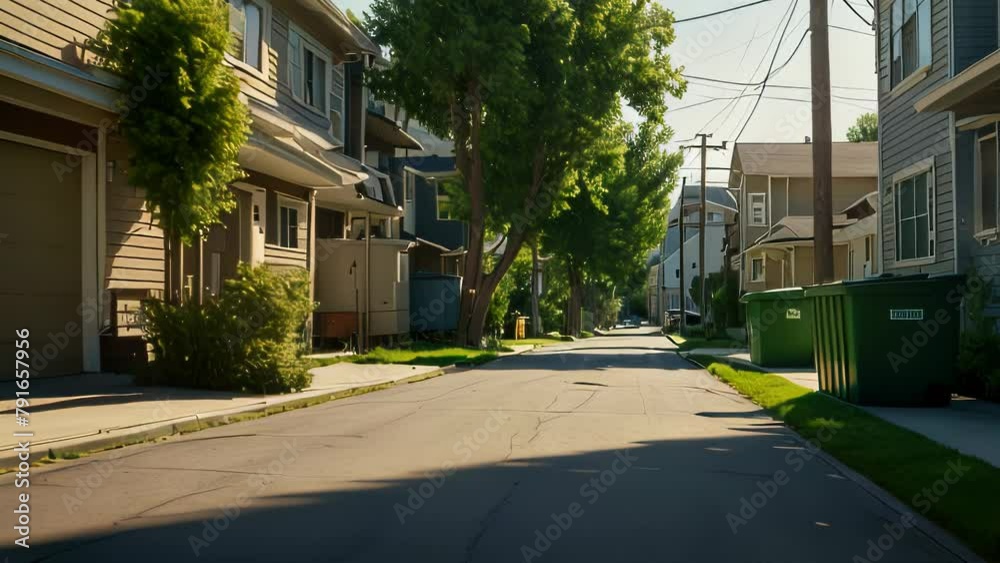 Video animation of quiet suburban street lined with houses on both ...