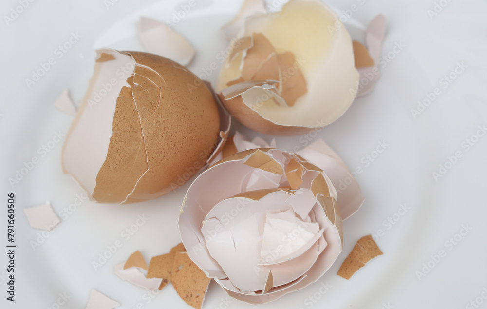 Crushed egg shell on the plate, cn be used as a calcium and mineral ...