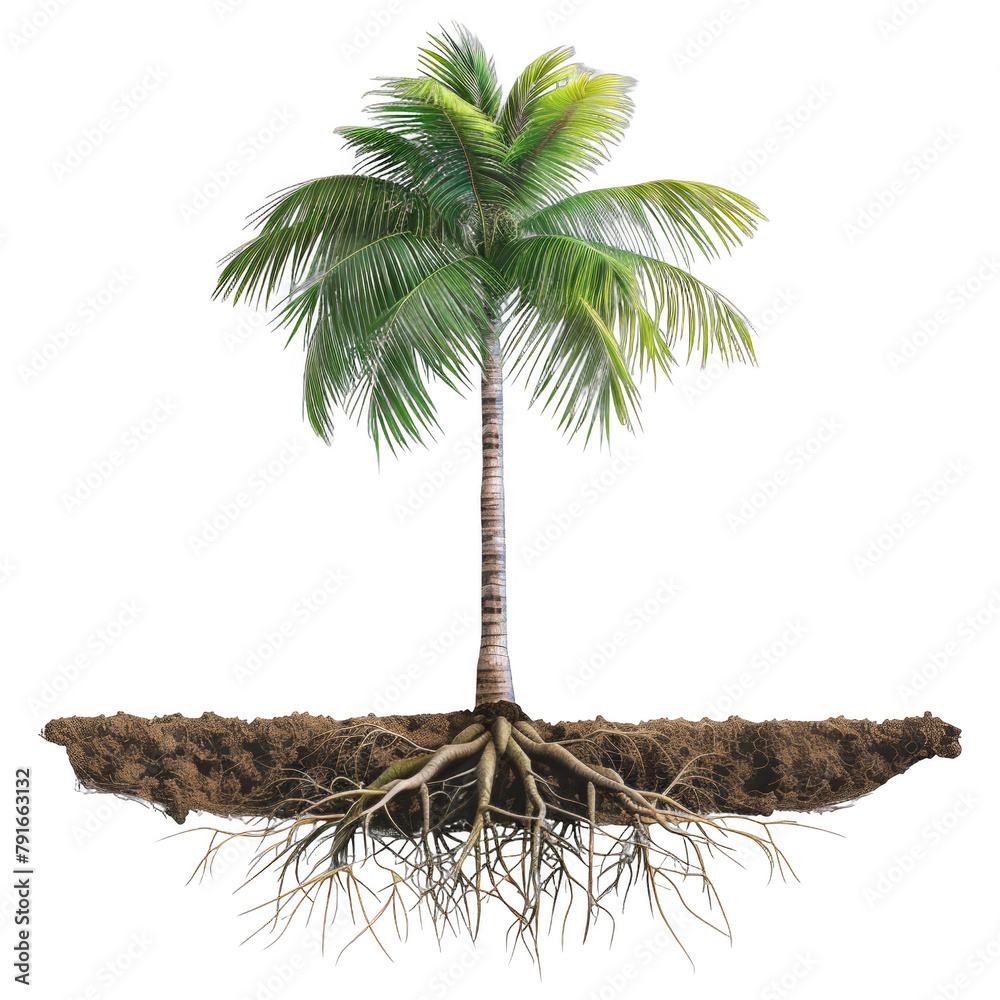 Palm tree with roots isolated on transparent background Stock ...