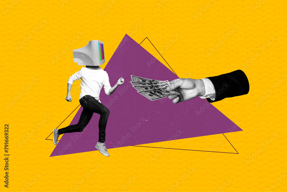 Composite 3D photo collage image of headless man old monitor computer ...