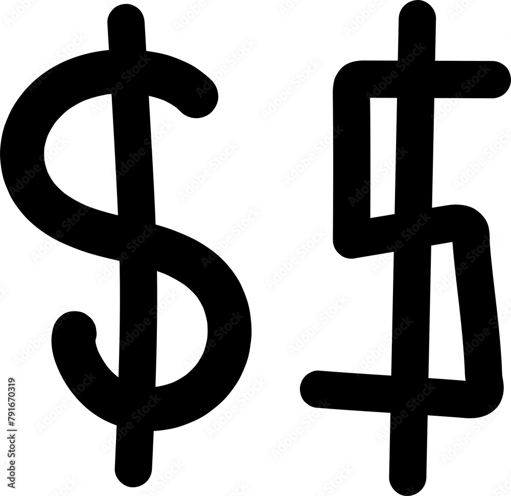 Handle drawn symbol of dollar. Doodle style symbol of $ on transparent ...