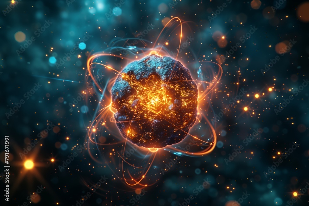 Collision of nuclei of elementary particles, image of nuclear reactions ...