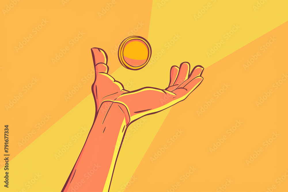 A warm-toned illustration captures the dynamic motion of a coin being ...