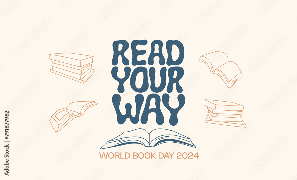 Read your way handwriting groovy text with books vector illustration ...