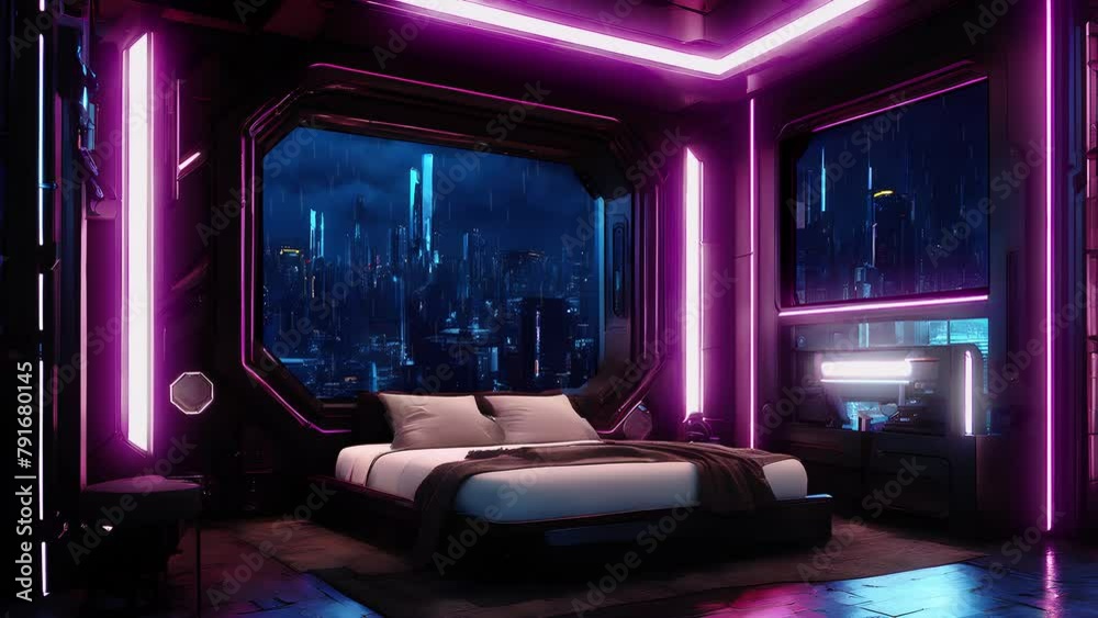 Cyberpunk Animated Background Bedroom Neon Lights Futuristic