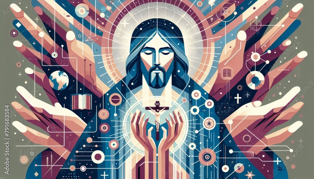 Geometric Abstract Depiction of Jesus Christ’s Crucifixion Multicolored ...