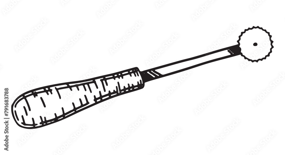 Sketch of tracing wheel sewing tool. Tailor equipment doodle. Outline ...