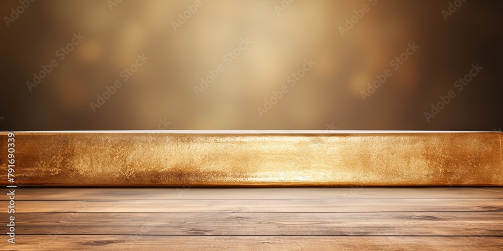 Gold background with a wooden table, product display template. gold ...