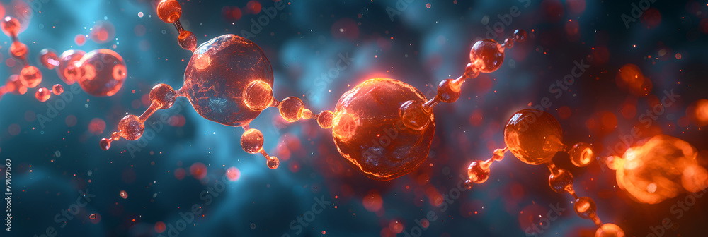 Digital Molecular Structure Concept, Drink cola soda with ice cubes in ...