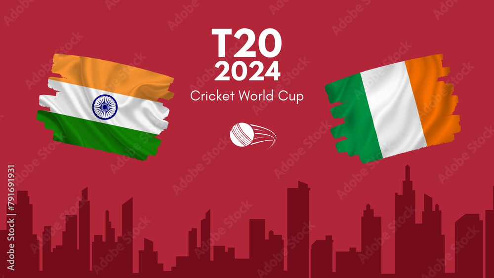 India vs Ireland flag, world map and building skyline use for t20 ...