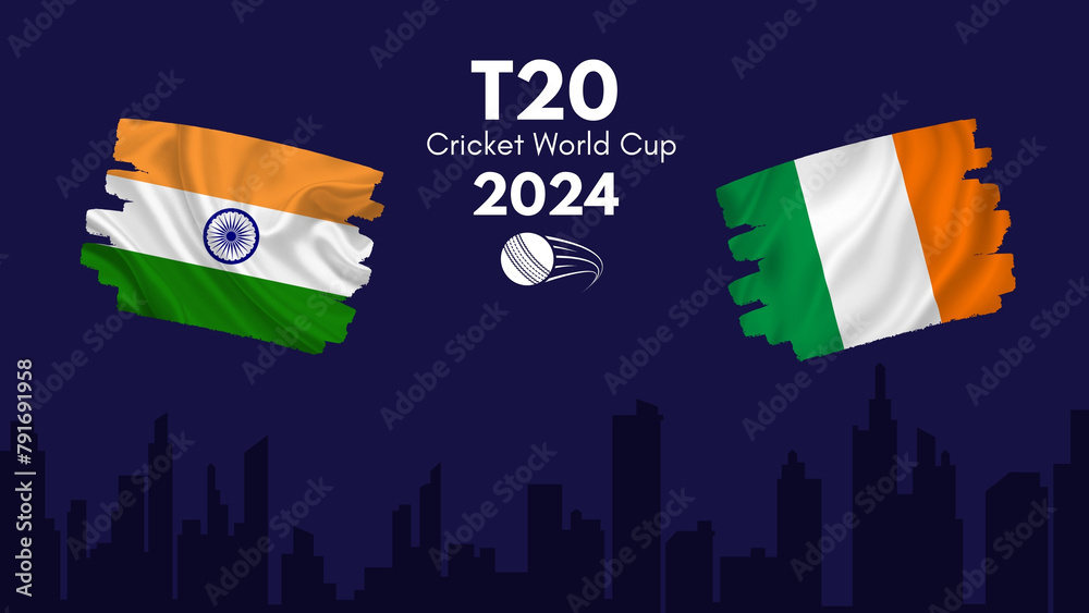 India vs Ireland flag, world map and building skyline use for t20 ...