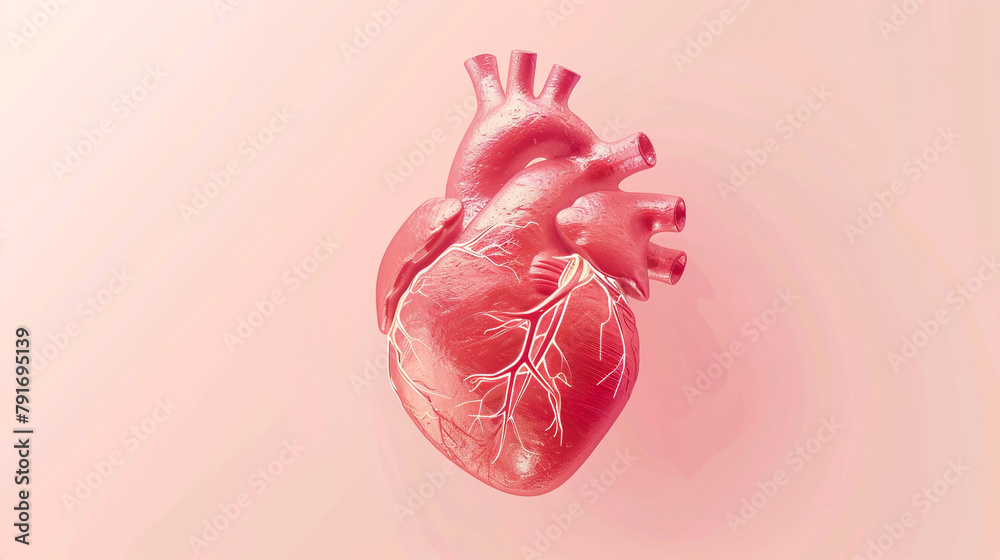 ภาพประกอบสต็อก Human heart on heart rate and light pink background ...