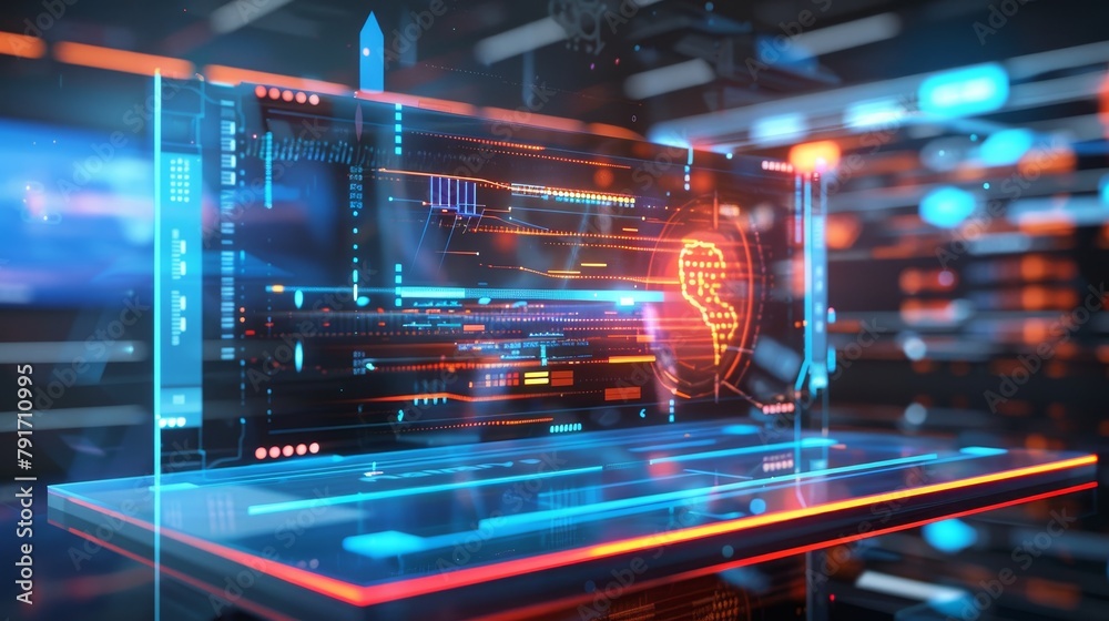 A futuristic 3D model of a holographic TV display AI generated ...
