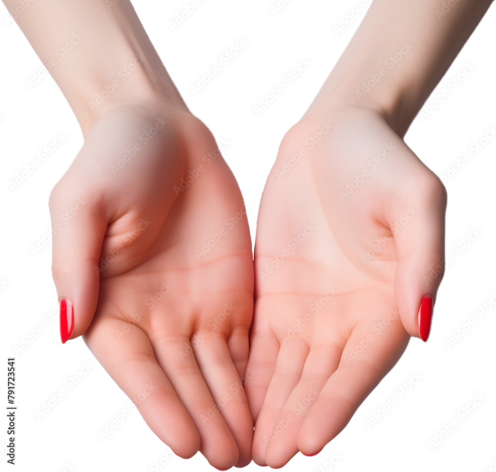 TWO EMPTY FEMALE HANDS CUPPED, Forming, Bowl shape, Palms, Isolated ...