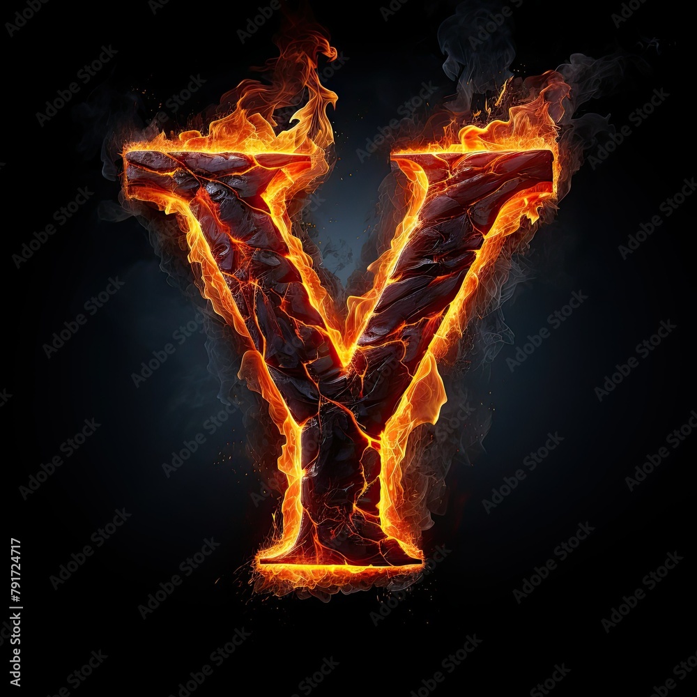 Lava letter Y. Fiery stone alphabet font. Burning stone with orange ...