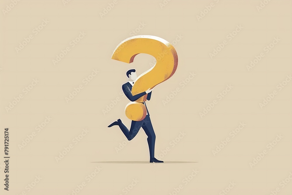 drawing cartoon of a businessman carrying a giant question mark ...