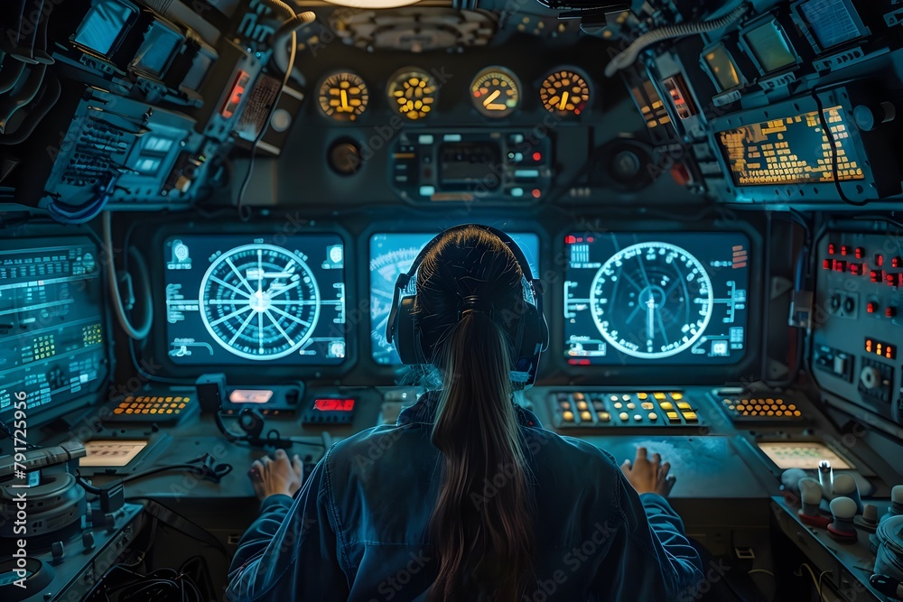 Futuristic Submarine Surveillance Control Room with Captivating Sonar ...