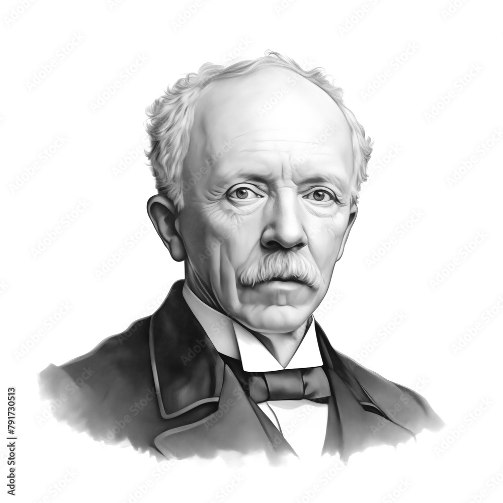 Black and white vintage engraving, close-up headshot portrait of ...