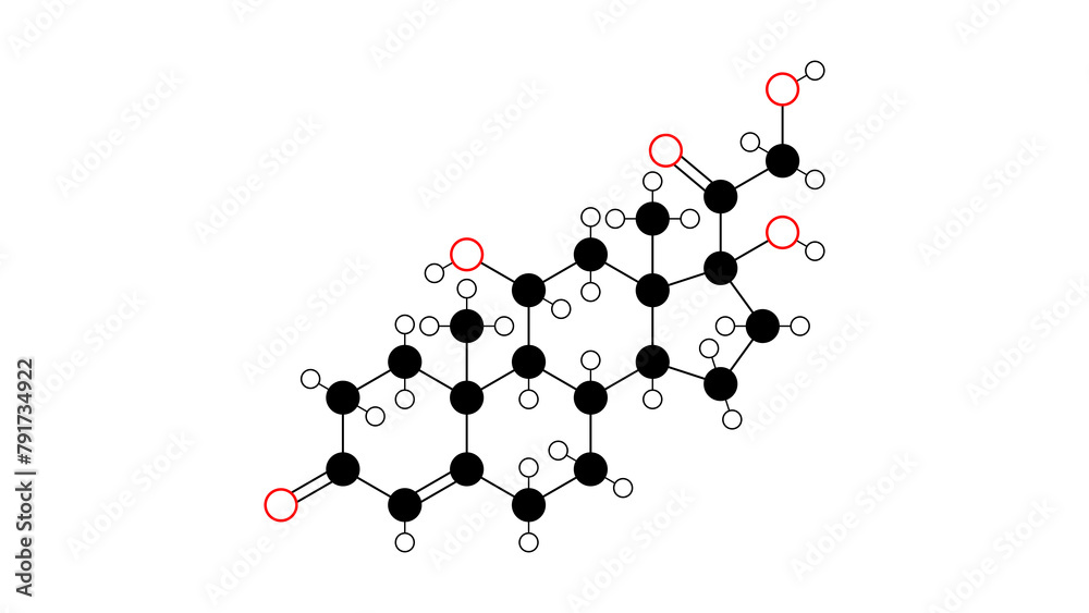 hydrocortisone molecule, structural chemical formula, ball-and-stick ...