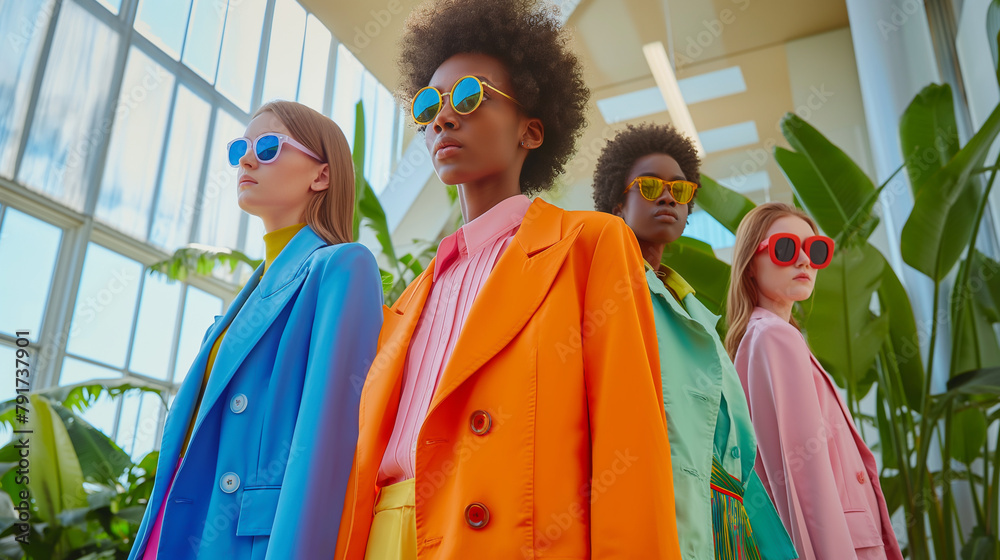 Models Wearing New Fashion Collection Suits at a Modern Office. Luxury ...