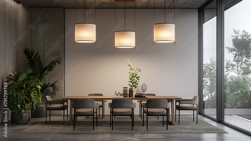 Modern Minimalist Conference Room Design with Elegant Pendant Lights ...
