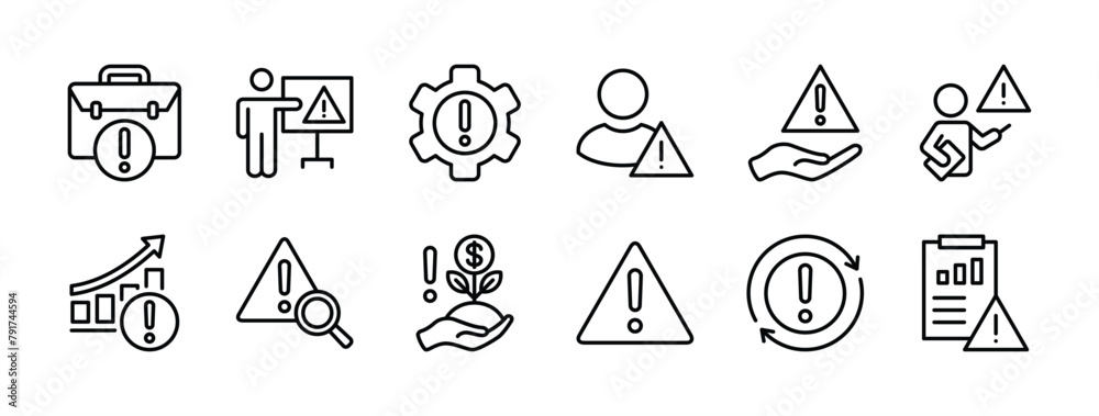 Business management risk thin line icon set. Containing warning or ...