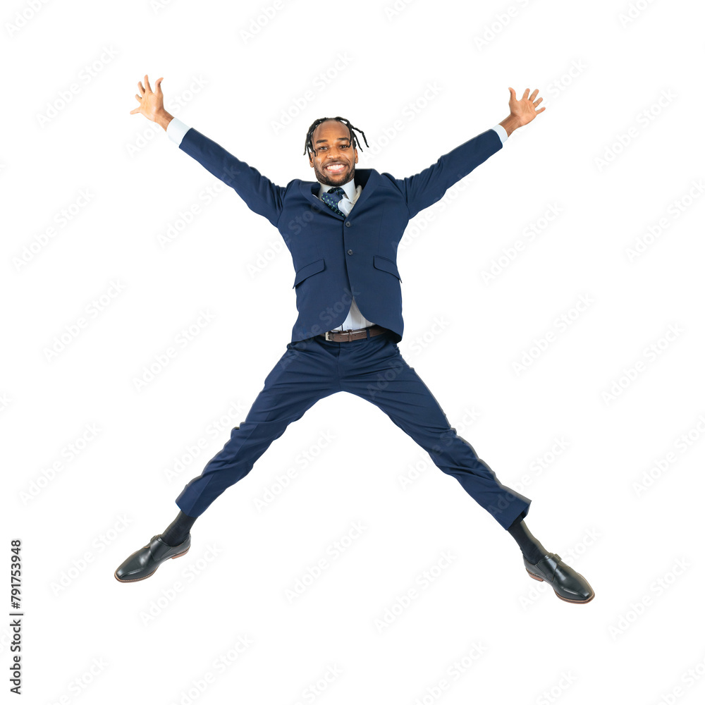 Full body photo of a Black male business person jumping. Full body ...