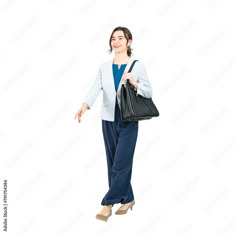 Full body photo of a Caucasian female business person walking. Full ...