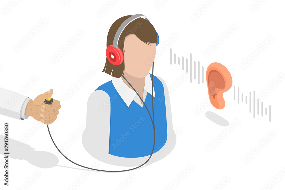 3D Isometric Flat Illustration of Audiometry Exam, Audiologist ...