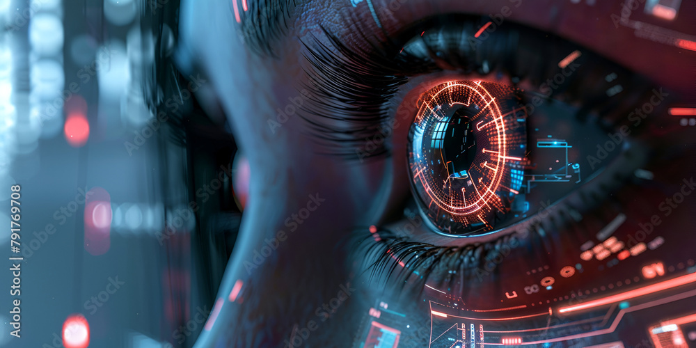 Human eye in space of digital data abstract network information Stock ...