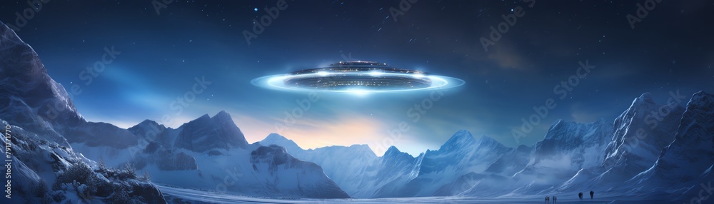 Visionary depiction of an alien encounter during the Ice Age, with a ...