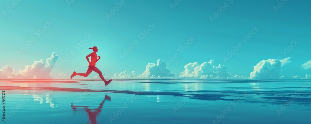 Minimal and stylish, a 2.5D cartoon rendering of a runner man, set ...