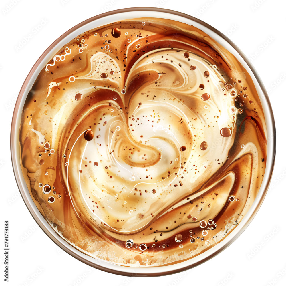 cup of coffee with froth illustration top view isolated on a ...