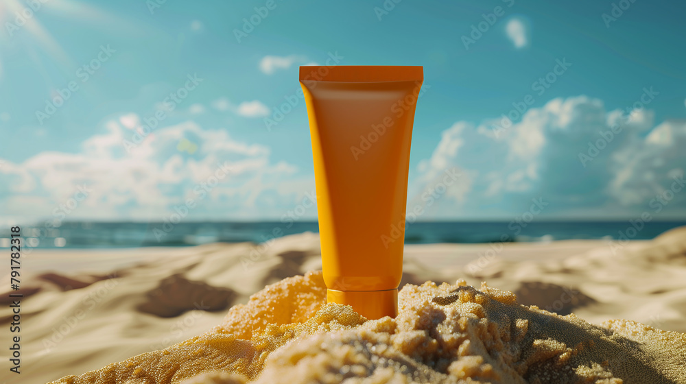 a tube of protective sunscreen lotion with a focus on its SPF rating ...