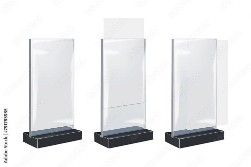 Clear acrylic table tent vector mock-up. Transparent double sided ...