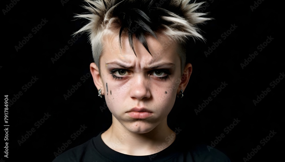 spoilt brat teenager punk rebel frowning attitude angry face front on ...