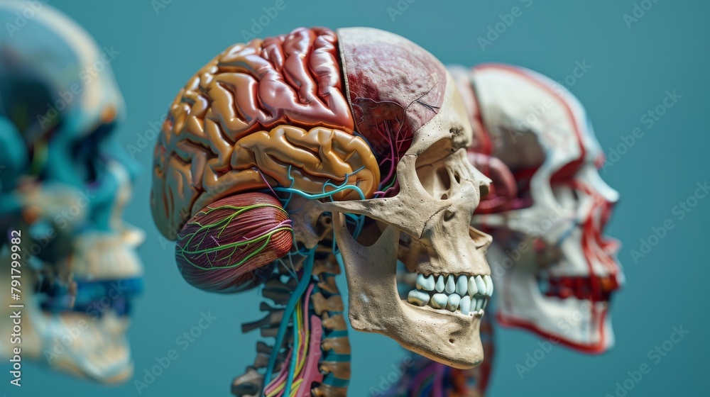 It depicts the bones of the skull, the cranium, and the bones of the ...
