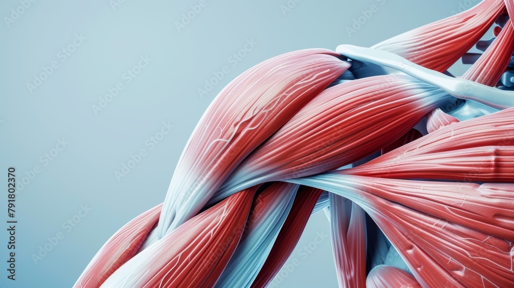 Muscles and arteries of a shoulder on a plain studio background with ...